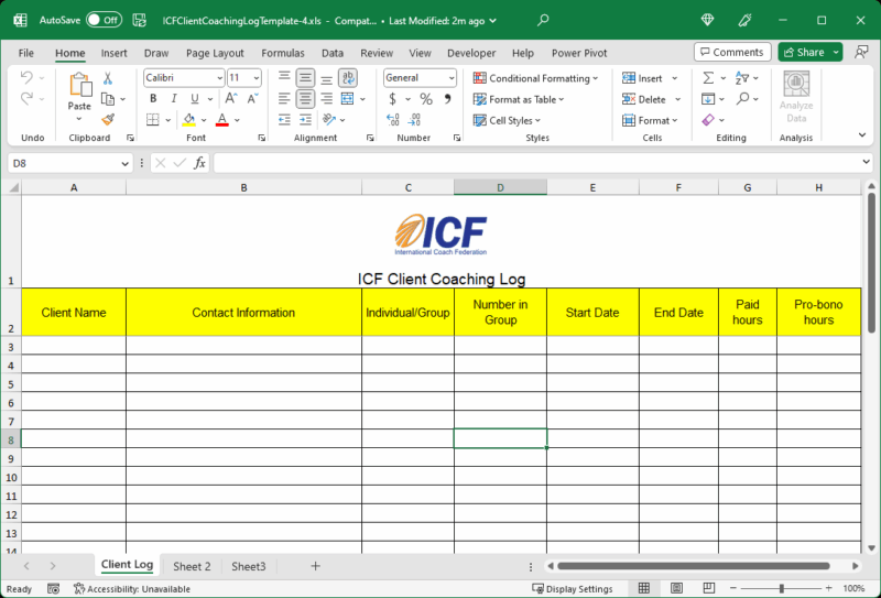ICF Coaching Log – Clarivia Inc.
